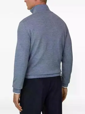 Boggi Milano Roll Neck Jumper Quarter-zip Merino Wool Cashwool® Moulin - Blue