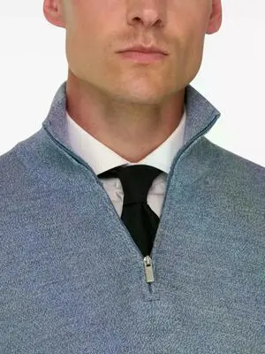 Boggi Milano Roll Neck Jumper Quarter-zip Merino Wool Cashwool® Moulin - Blue