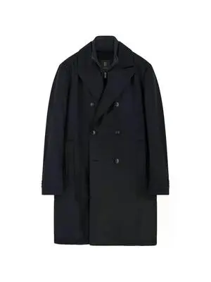 Boggi Milano Double-breasted Padded Coat With Removable Bib In Wool - Blue