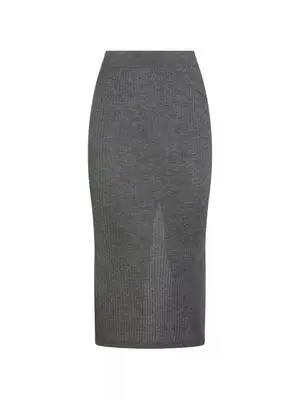 Malo Ribbed-knit Front-slit Midi Skirt - Grey