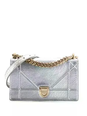 Dior Diorama Flap Bag Crackled Deerskin Small Shoulder Bag - Silver