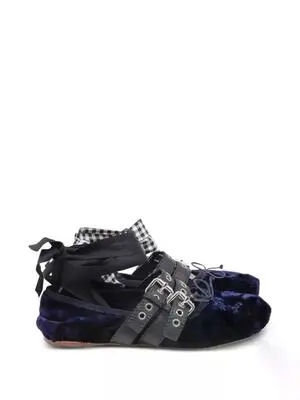 Miu Miu Double-buckled Self-tie Ballet Flats Blue