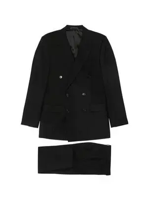 Caruso Double-breasted Peak-lapel Suit - Black