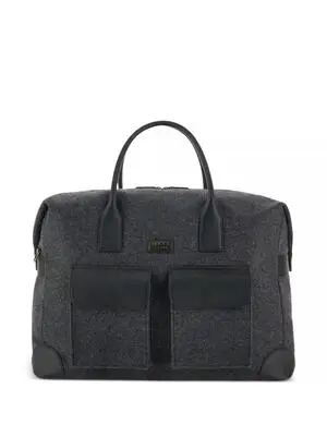 Boggi Milano Duffle Bag In Leather And Wool Blend - Grey