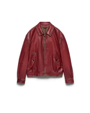 Prada Bonded Nappa Leather And Houndstooth Check Fabric Jacket - Ruby Red