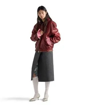Prada Bonded Nappa Leather And Houndstooth Check Fabric Jacket
