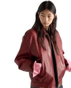 Prada Bonded Nappa Leather And Houndstooth Check Fabric Jacket