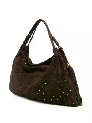 LA CARRIE Metropolis Stud-embellished Perforated Shoulder Bag - Brown