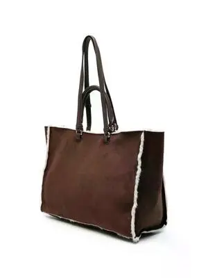 ERMANNO FIRENZE Large Shearling-trim Embroidered Tote Bag