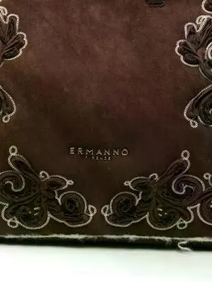 ERMANNO FIRENZE Large Shearling-trim Embroidered Tote Bag