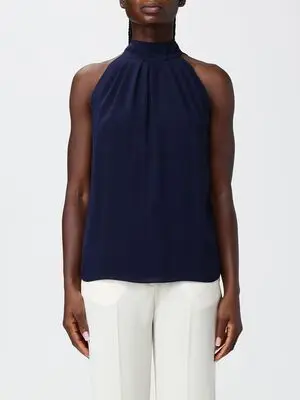 HANITA Sleeveless Satin Blouse With High Neck And Draped Design - Blue