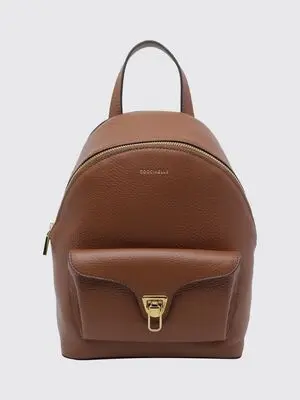 COCCINELLE Beat Generation Small Leather Backpack With Front Pocket - Brown