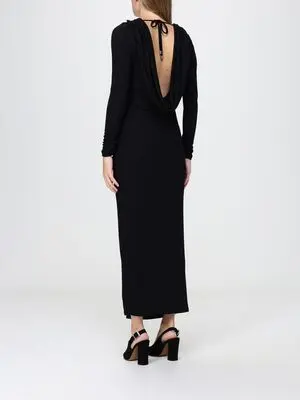 HANITA Draped Lurex Jersey Midi Sheath Dress With Side Slit - Black