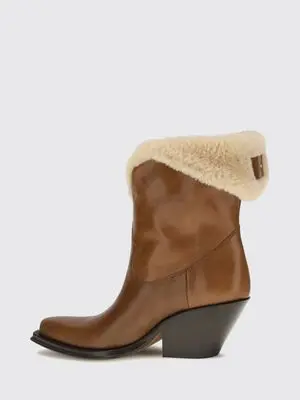 Chloé Azelan Western Boots In Calfskin Leather With Shearling Lining