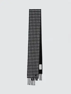 AMI Paris Check Merino Wool Scarf With Logo And Fringes - Black