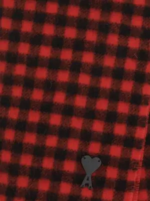 AMI Paris Check Merino Wool Scarf With Logo And Fringes