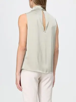 HANITA Sleeveless Satin Blouse With Draped Pussy-bow Collar - Sage