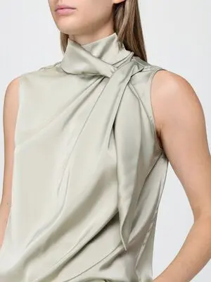 HANITA Sleeveless Satin Blouse With Draped Pussy-bow Collar - Sage