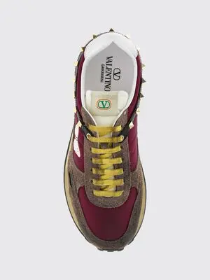 Valentino Garavani Stud Up Suede And Nylon Sneakers With Butterfly Embroidery - Sand