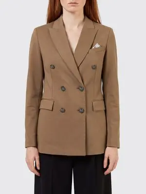 CIRCOLO 1901 Double-breasted Cotton Blazer With Metallic Buttons - Mud