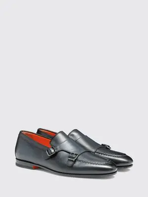 Santoni Smooth Calfskin Double-buckle Monk Strap Shoes