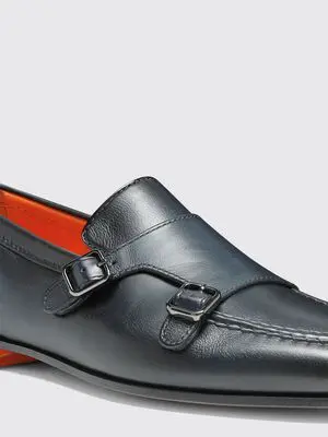 Santoni Smooth Calfskin Double-buckle Monk Strap Shoes