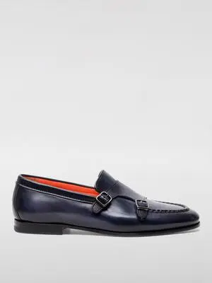 Santoni Smooth Calfskin Double-buckle Monk Strap Shoes - Blue