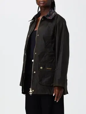 Barbour Short Shirt Jacket In Waxed Cotton With Check Collar