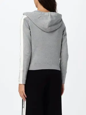 Elisabetta Franchi Wool Blend Knit Zip-up Hoodie With Logo Bands - Grey