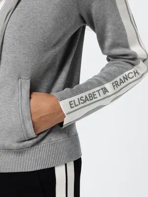 Elisabetta Franchi Wool Blend Knit Zip-up Hoodie With Logo Bands - Grey