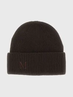 Max Mara Ribbed Wool Beanie Hat With Jacquard Logo And Cuff - Brown