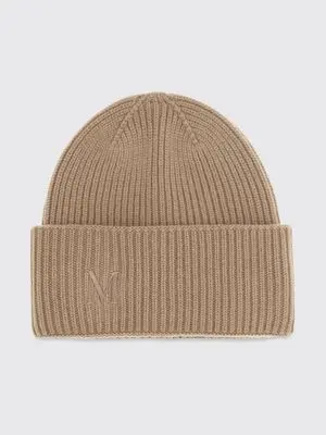 Max Mara Ribbed Wool Beanie Hat With Jacquard Logo And Cuff - Camel