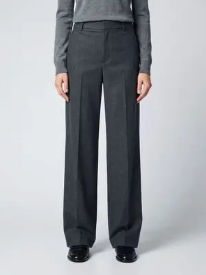 PT TORINO Mid-rise Wool Wide-leg Pants - Grey
