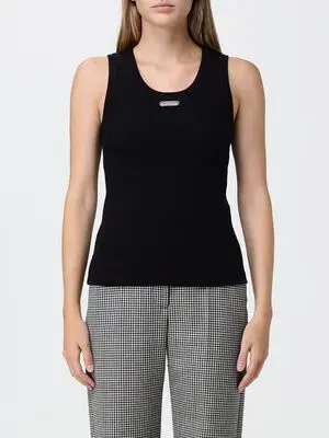 Alexander McQueen Sleeveless Slim Fit Stretch Cotton Top With Applied Logo
