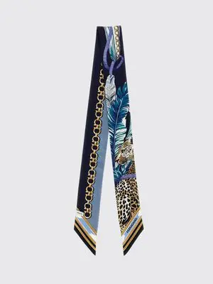 FERRAGAMO Silk Bandeau Scarf With Gancini Graphic Print - Blue