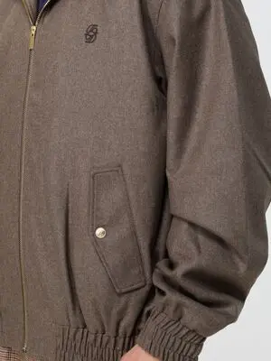 Drole De Monsieur High Neck Virgin Wool Bomber Jacket With Embroidered Logo - Brown