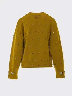 Pinko Pure Cashmere V-neck Sweater With Crystal Embroidery - Green