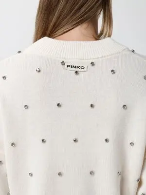 Pinko Pure Cashmere V-neck Sweater With Crystal Embroidery