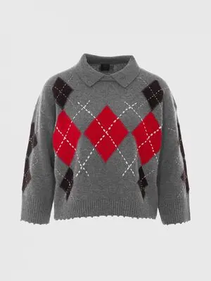 Pinko Argyle Wool And Cashmere Long-sleeved Polo Sweater