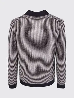 LARDINI Striped Long-sleeved Knit Polo In A Wool And Cashmere Blend