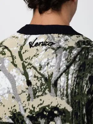 Kenzo V-neck Cardigan In A Wool Blend With An All-over Graphic Print