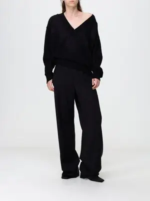 Alberta Ferretti V-neck Sweater With Lace Inserts In Cashmere And Camel - Black