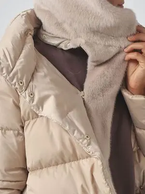 Herno Knee-length Water-repellent Technical Satin Puffer Coat With Shearling Hood