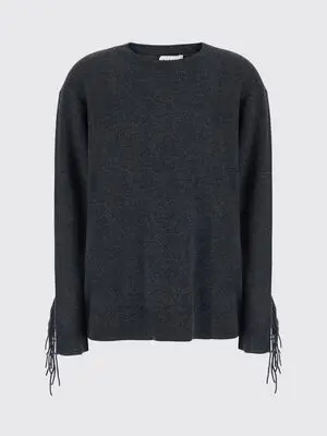 PAROSH P.a.r.o.s.h. Cashmere Crewneck Sweater With Embroidery, Fringes And Dropped Shoulders - Grey
