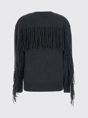 PAROSH P.a.r.o.s.h. Cashmere Crewneck Sweater With Embroidery, Fringes And Dropped Shoulders - Grey