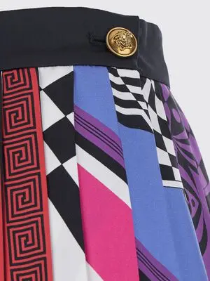 Versace High-waisted Pleated Cotton-blend Mini Skirt With Optical Print