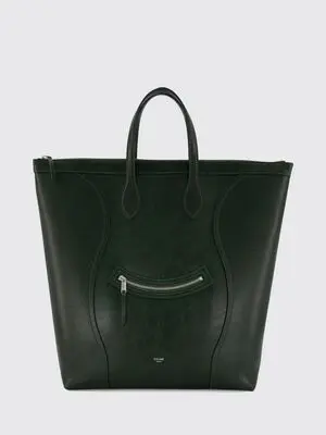Celine The Vertical Calfskin Leather Tote Bag With Foil Logo - Silver