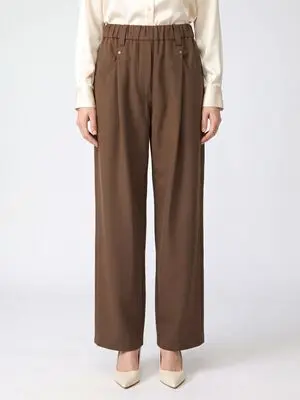 Brunello Cucinelli Wide Leg Viscose And Silk Pants With Monili Detail - Brown