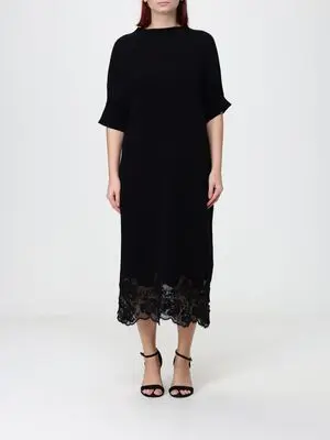 Fabiana Filippi Lace-insert Wool And Cashmere Midi Dress - Black