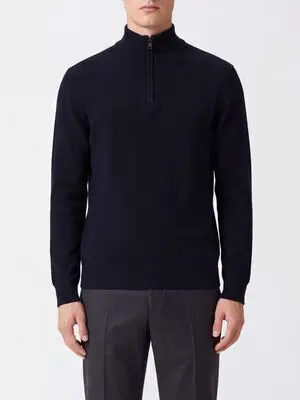 Brioni Half-zip Turtleneck Sweater In Cashmere And Wool Blend - Navy